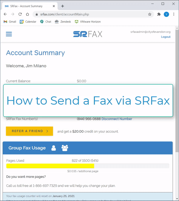 Sending a Fax using SRFax – City Of Evanston Technology Service Portal