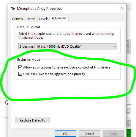 How do I turn off Exclusive-Mode for a Windows audio playback device ...